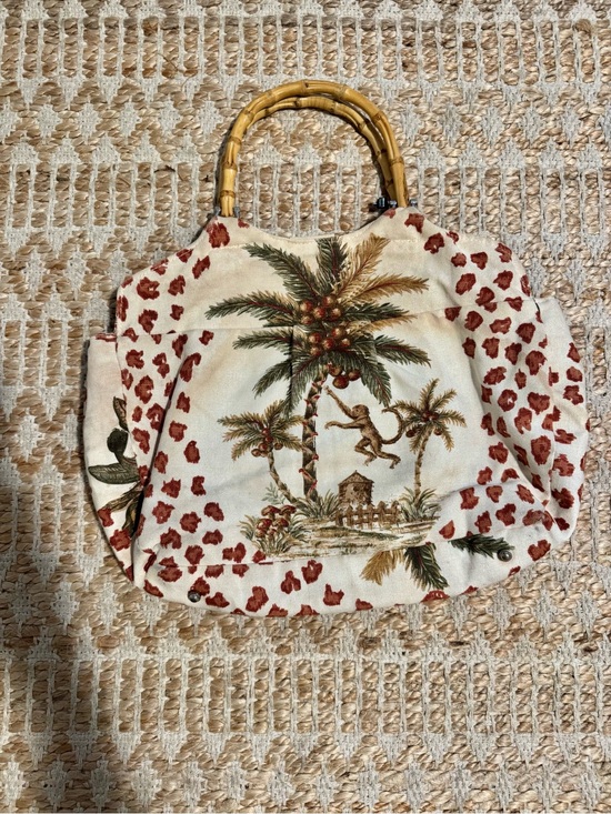 Bags | Vintage Tangee Designs Tropical Monkey Print Bamboo Handle Purse ...